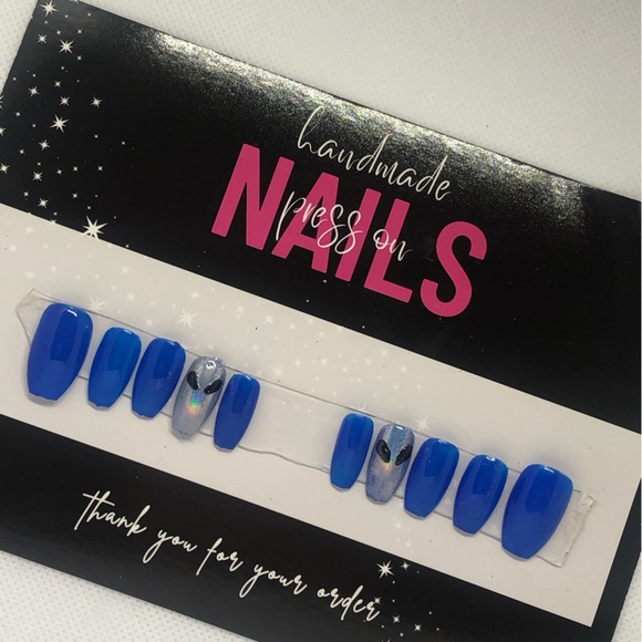 Makeup | Royal Blue Holo Alien Press On False Nails Handmade | Poshmark